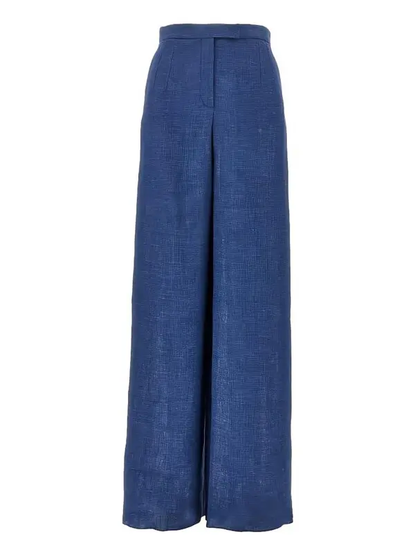Emporio Armani Linen Wide Leg Trousers - Blue