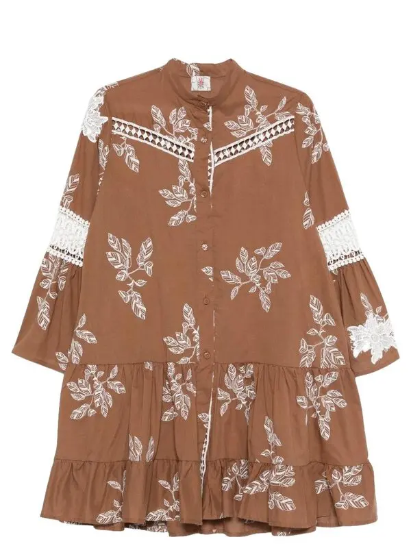 BYE Printed Cotton Dress - Brown