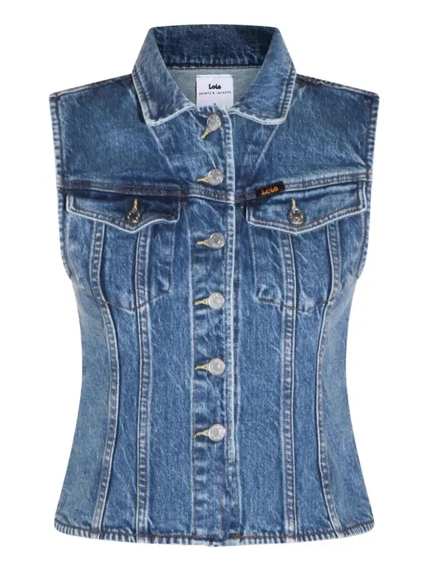 LOIS Button-down Denim Vest - Sky Blue