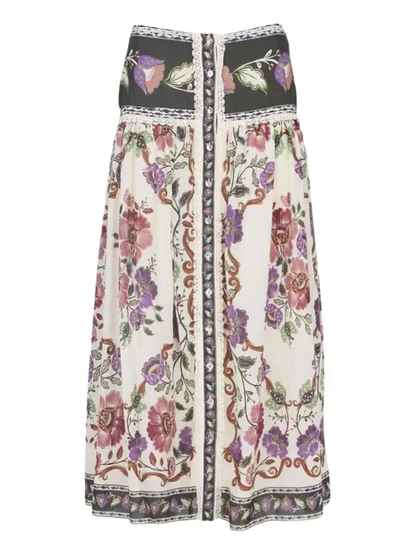 Farm Rio Rococo Floral-motif Midi Skirt - Multi