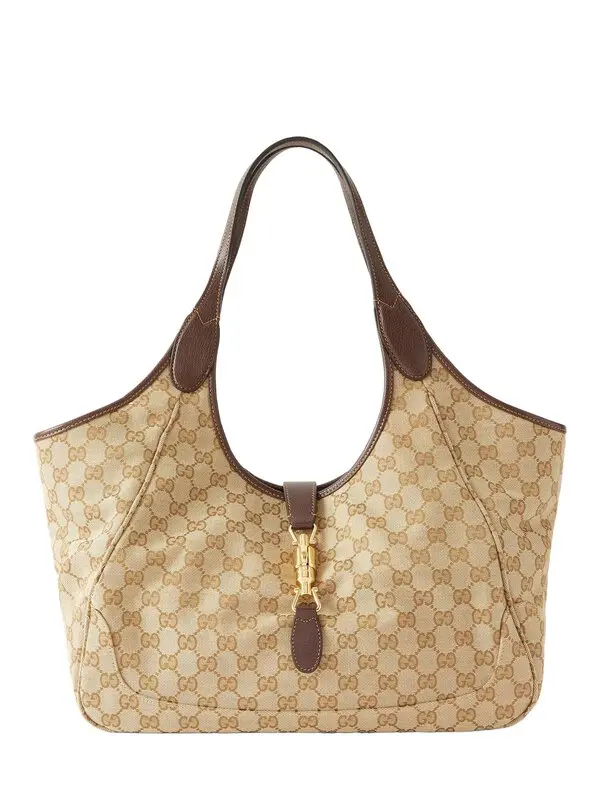 Gucci Medium Leather-trimmed Canvas-jacquard Shoulder Bag - Beige
