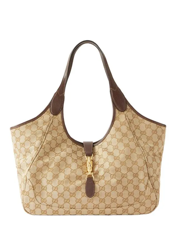 Gucci Medium Mercato Leather-trimmed Shoulder Bag - Neutrals