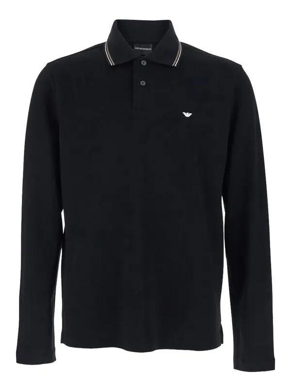 Emporio Armani Logo Cotton Polo Shirt - Black