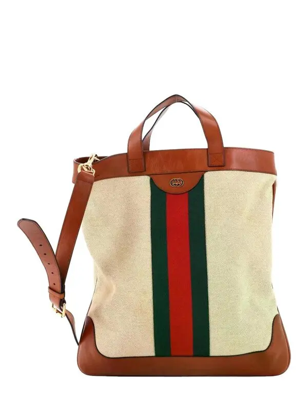 Gucci Vintage Web Canvas Large Tote Bag - Brown