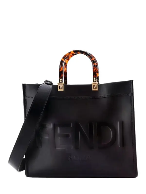 Fendi Sunshine Shopper Leather Medium Tote Bag - Black