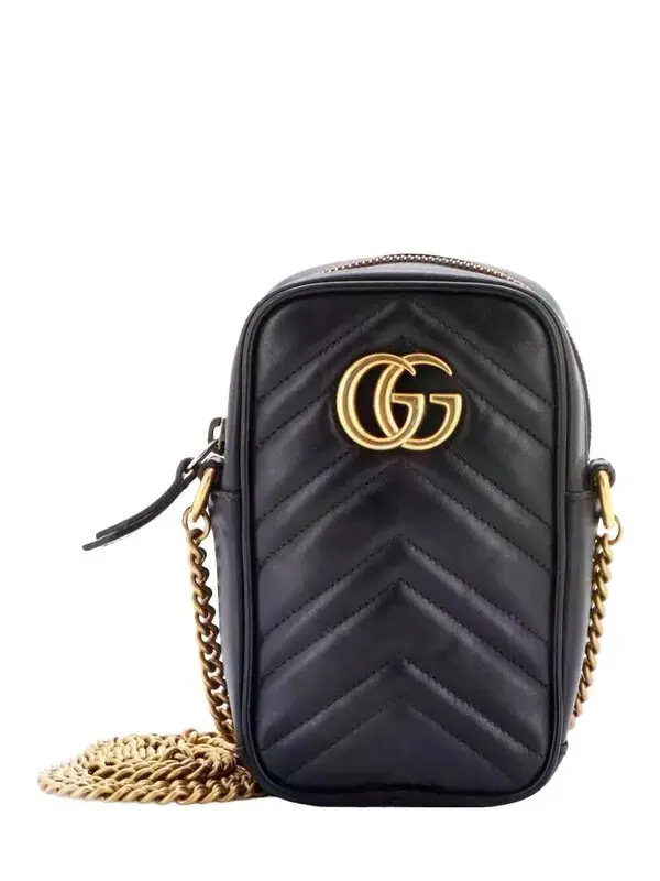Gucci Gg Marmont Vertical Phone Matelasse Mini Crossbody Bag - Black