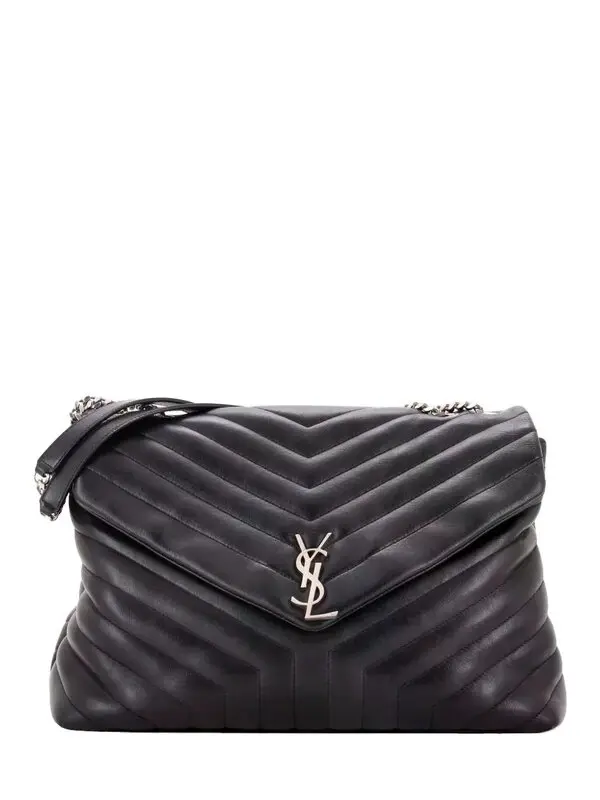 Saint Laurent Loulou Matelasse Chevron Leather Large Shoulder Bag - Black