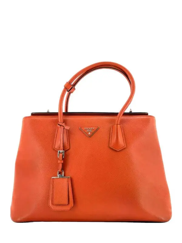 Prada Turnlock Cuir Twin Saffiano Leather Medium Tote Bag - Orange