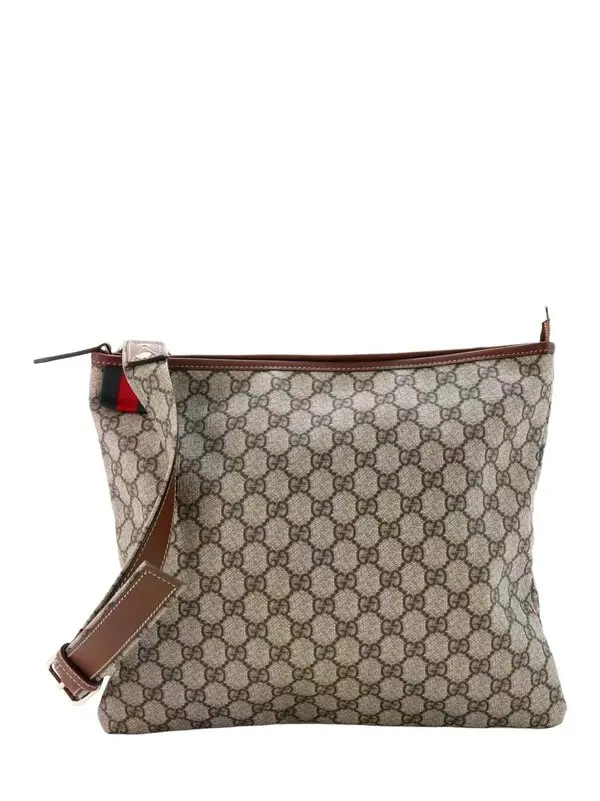 Gucci Web Loop Flat Messenger Gg Coated Canvas Large Crossbody Bag - Brown