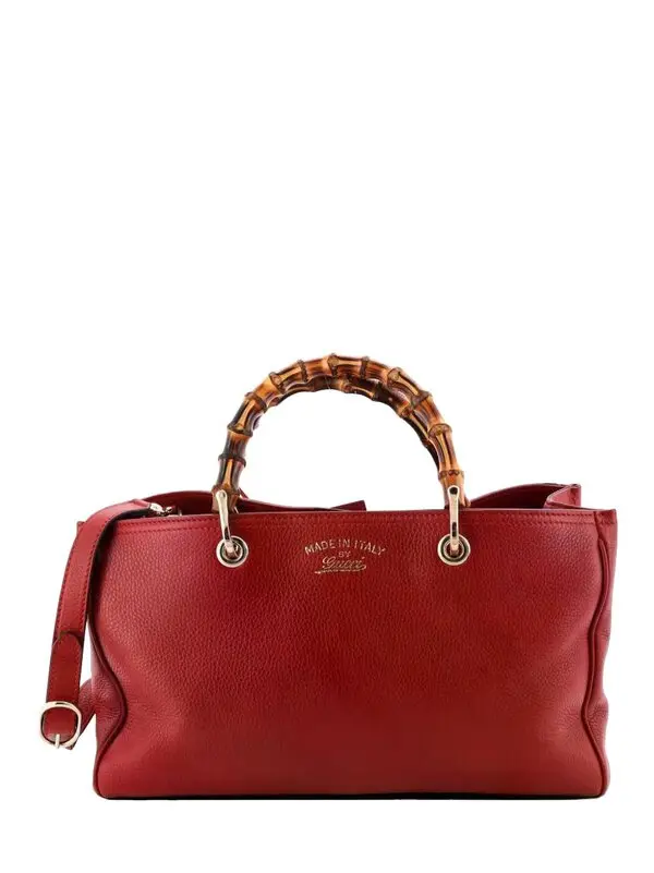 Gucci Bamboo Shopper Leather Medium Tote Bag - Red
