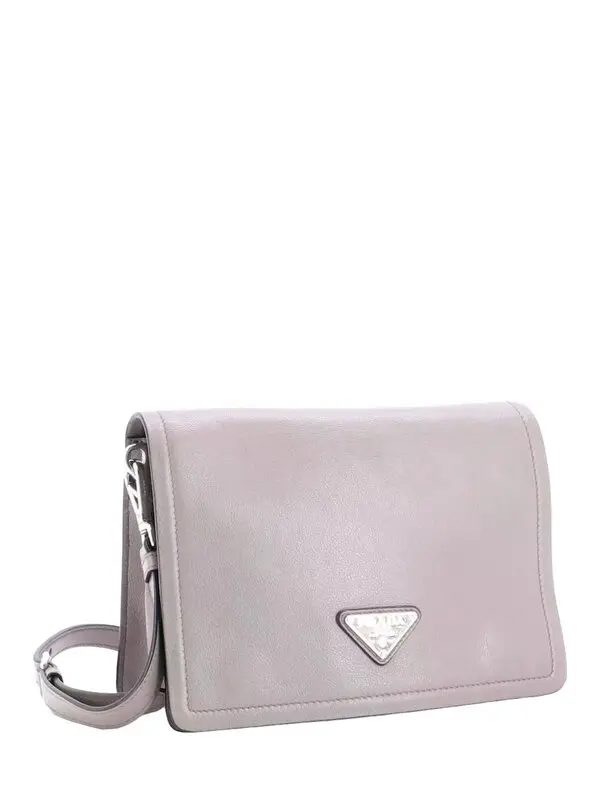 Prada Flap Messenger Glace Calf Small Crossbody Bag - Grey