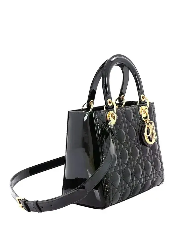 Dior Lady Medium Satchel Cannage Quilt Patent - Black