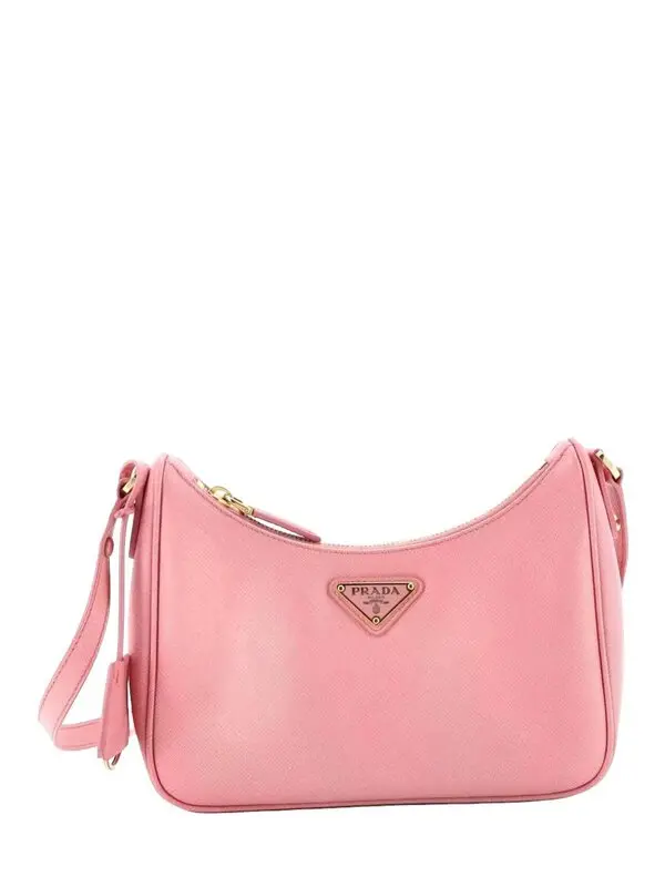 Prada Re-edition Hobo Saffiano Leather Mini Shoulder Bag - Pink