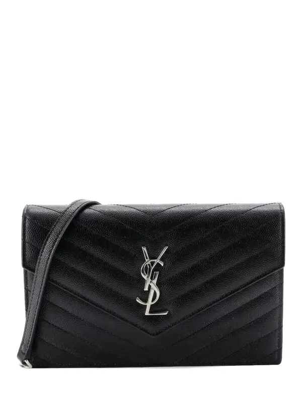 Saint Laurent Classic Monogram Wallet On Chain Matelasse Chevron Leather Small Crossbody Bag - Black