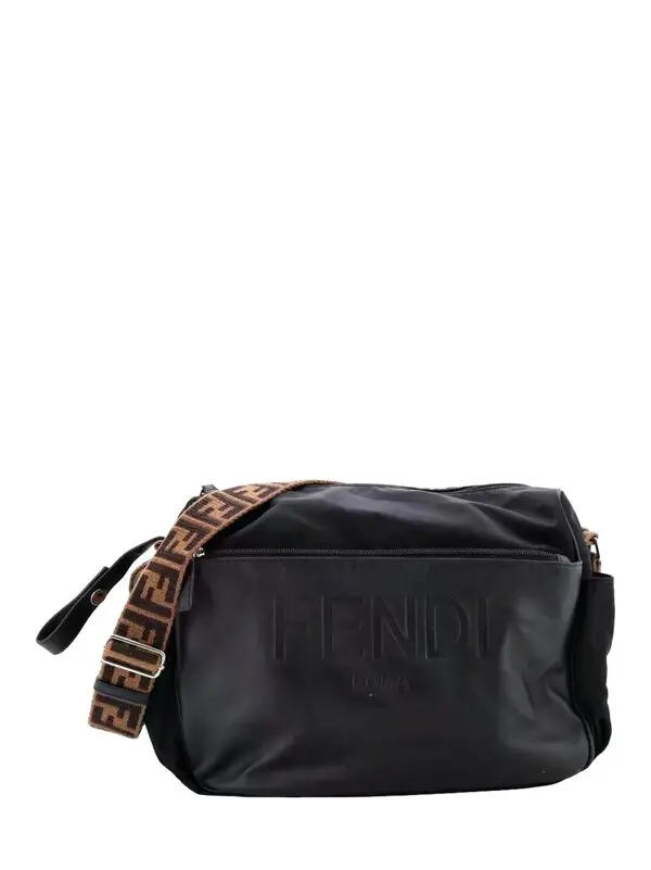 Fendi Logo Diaper Bag Nylon Crossbody Bag - Black