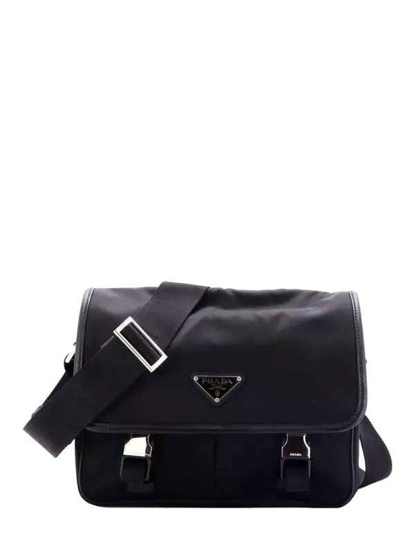 Prada Double Buckle Flap Messenger Bag - Black