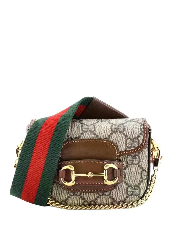 Gucci Horsebit 1955 Flap Wallet With Strap Gg Coated Canvas Crossbody Bag - Brown