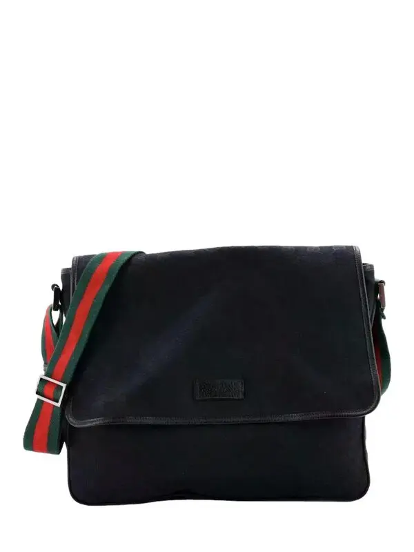 Gucci Web Strap Flap Messenger Gg Canvas Medium - Black