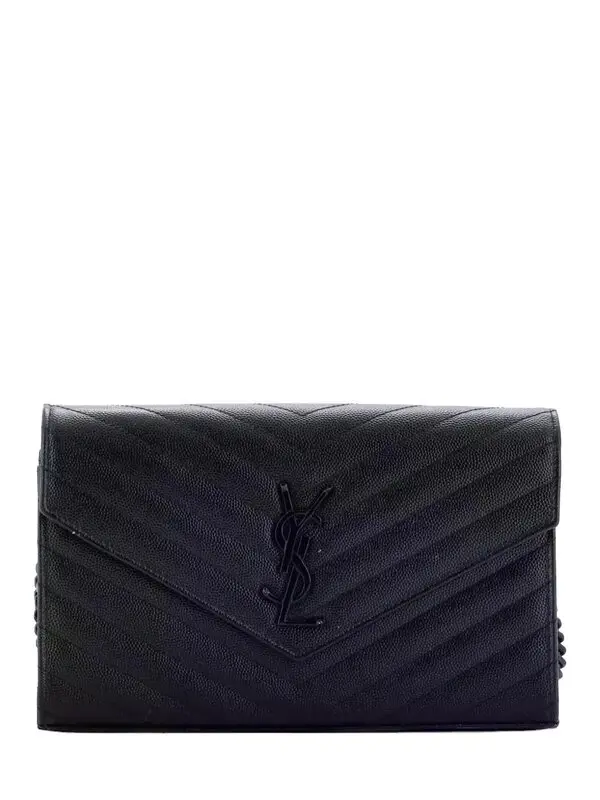 Saint Laurent Classic Monogram Wallet On Chain Matelasse Chevron Leather Medium Crossbody Bag - Black