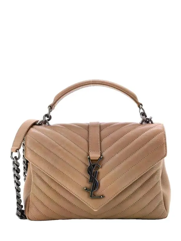 Saint Laurent Classic Monogram College Bag Matelasse Chevron Leather Medium - Neutrals
