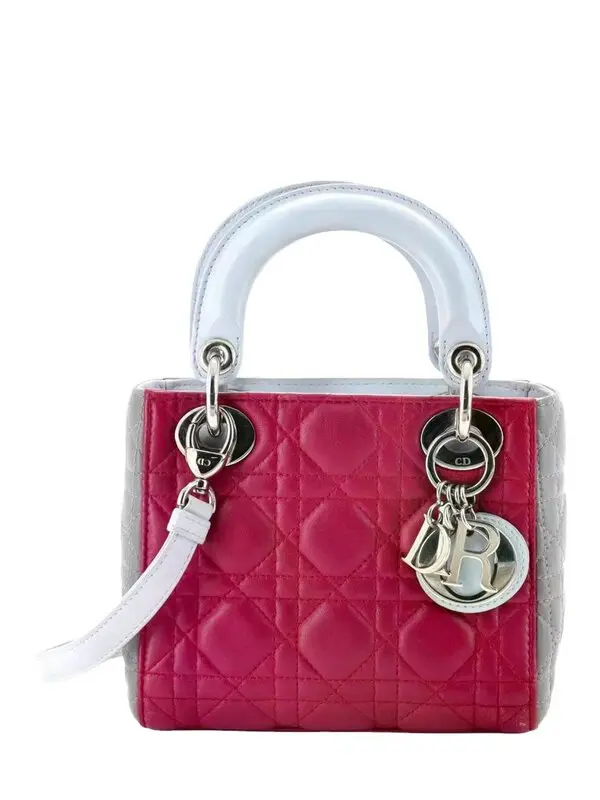 Dior Tricolor Lady Bag Cannage Quilt Leather Mini Satchel - Purple