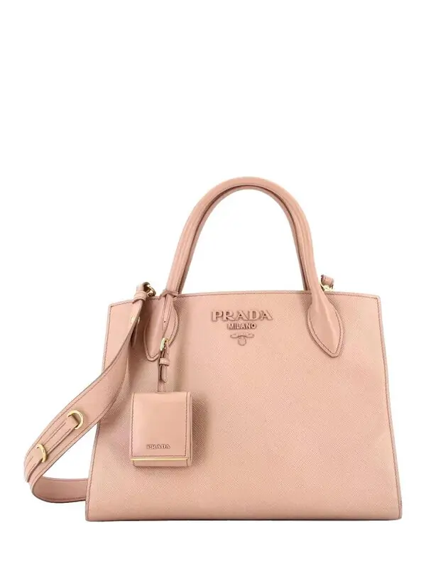 Prada Monochrome Saffiano And City Calf Medium Tote Bag - Neutrals