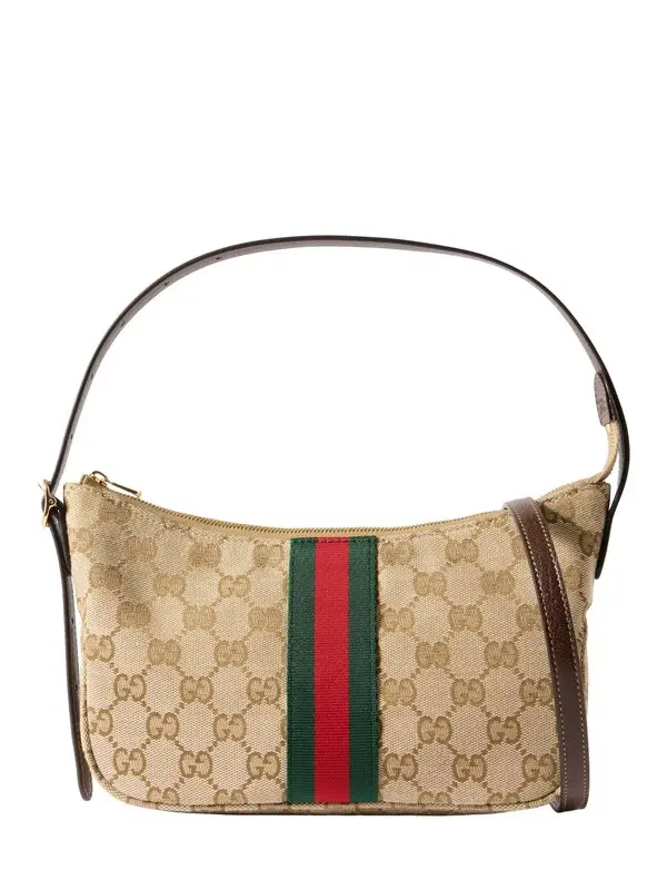 Gucci Leather-trimmed Canvas-jacquard Shoulder Bag - Beige