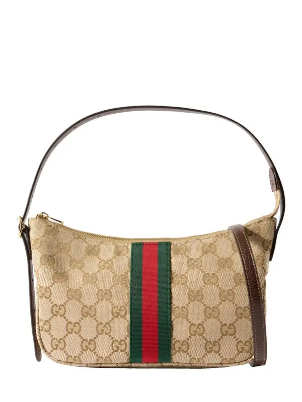 Gucci Lunetta Leather-trimmed Canvas-jacquard Shoulder Bag - Neutrals