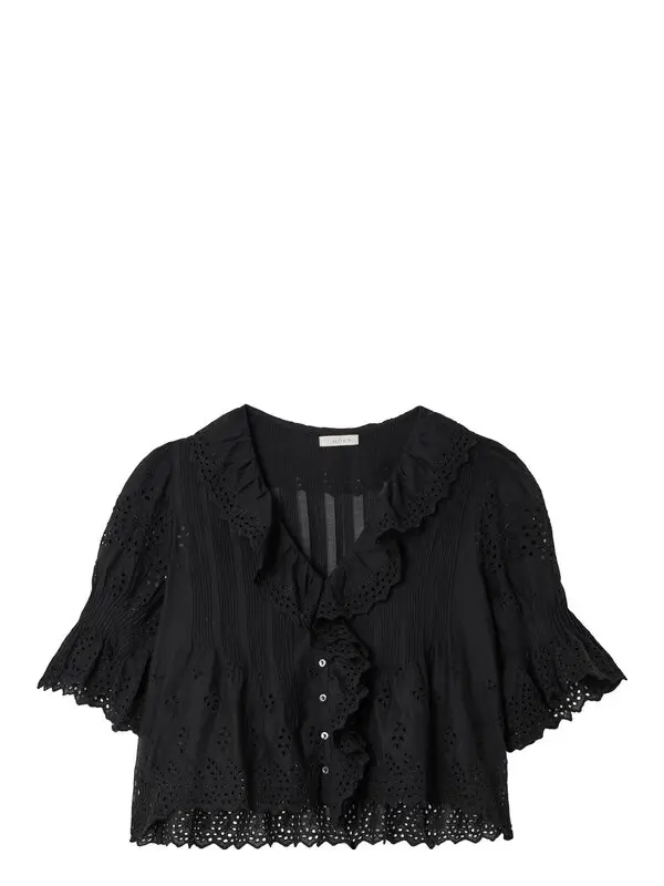 DÔEN Henri Cropped Broderie Anglaise Top - Black