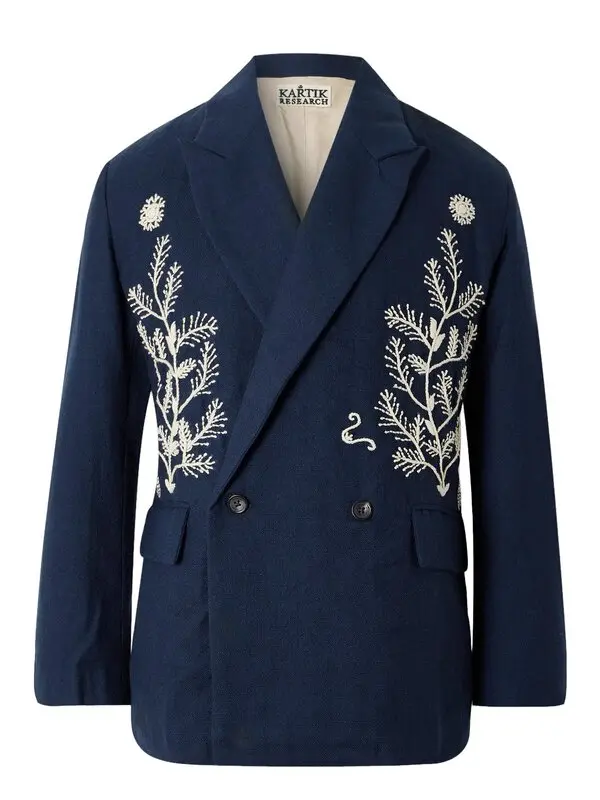 KARTIK RESEARCH Embroidered Wool Suit Jacket - Blue