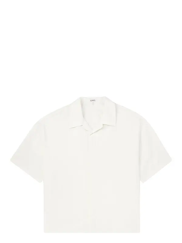 Loewe Camp-collar Logo-embroidered Cotton-twill Shirt - White