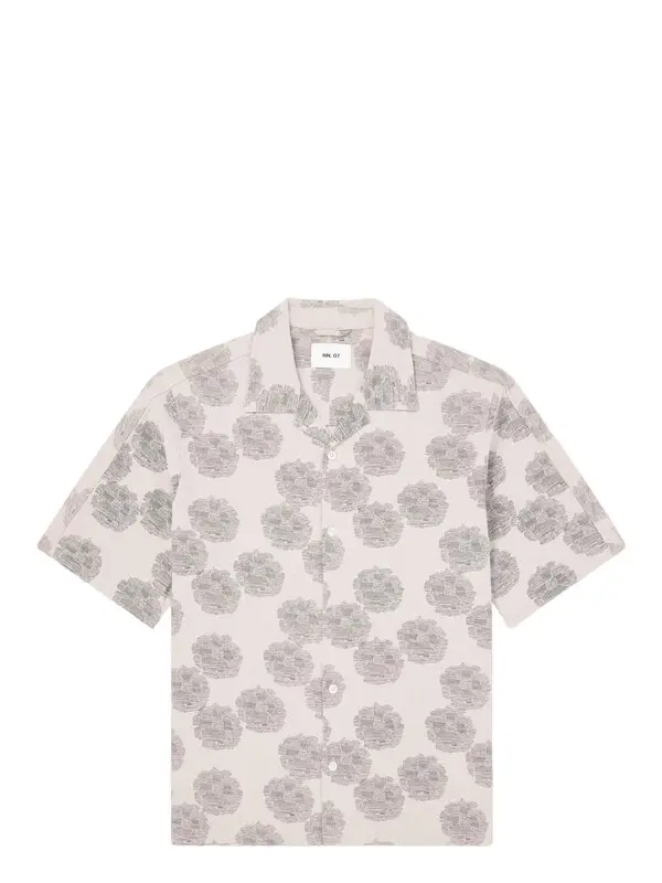 Nn07 Ole 5396 Camp-collar Printed Linen And Cotton-blend Shirt - Ecru