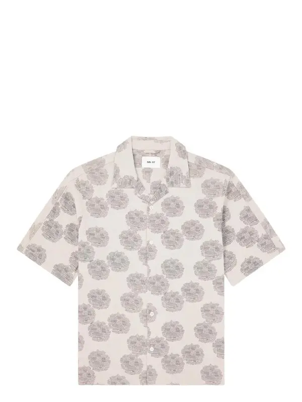 Nn07 Ole 5396 Camp-collar Printed Linen And Cotton-blend Shirt - Neutrals