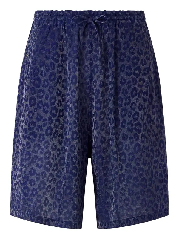 Needles Straight-leg Leopard-jacquard Drawstring Shorts - Blue