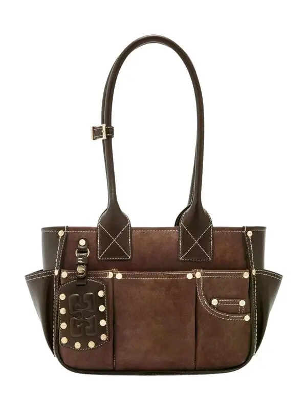 GANNI Stud Embellished Shoulder Bag - Brown
