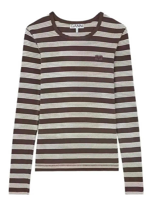 GANNI Striped Long-sleeve T-shirt - Brown
