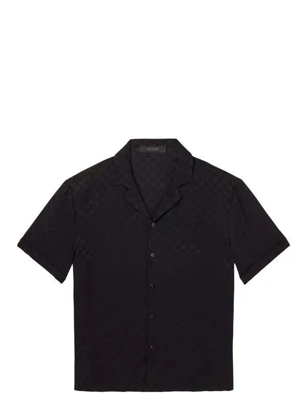 Gucci Slim-fit Camp-collar Logo-jacquard Silk Shirt - Black