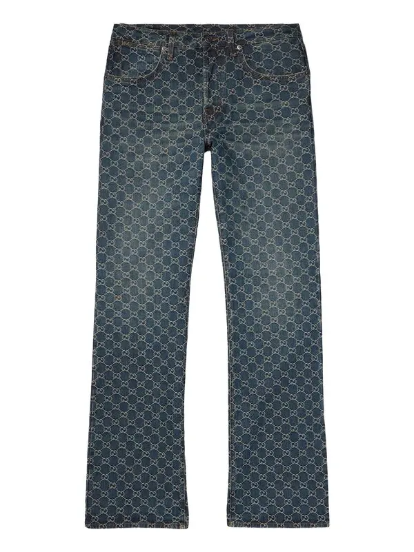 Gucci Straight-leg Logo-jacquard Jeans - Blue