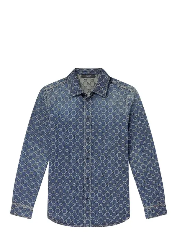 Gucci Logo-jacquard Denim Shirt - Blue