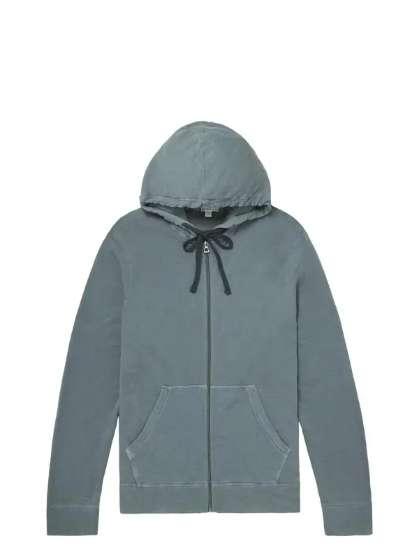 JAMES PERSE Loopback Supima Cotton-jersey Zip-up Hoodie - Blue