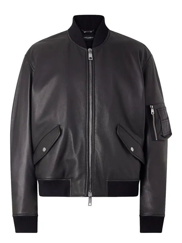 Dolce & Gabbana Padded Full-grain Leather Bomber Jacket - Black