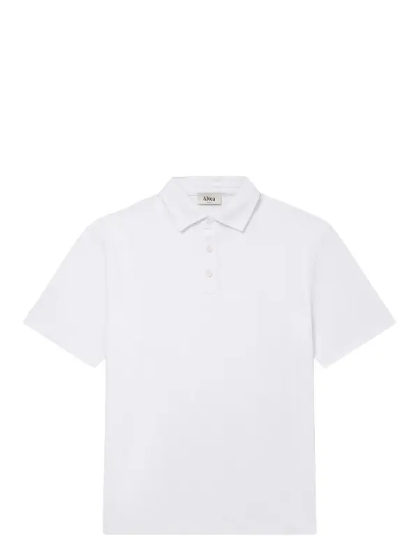 Altea Greg Cotton-blend Piqué Polo Shirt - White