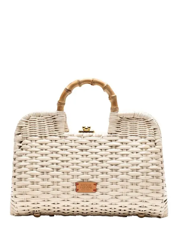 FRANCES VALENTINE Buzzy Woven Wicker Top Handle Bag - Off White