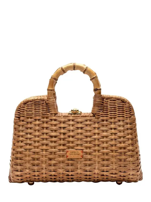 FRANCES VALENTINE Buzzy Woven Wicker Top Handle Bag - Toast