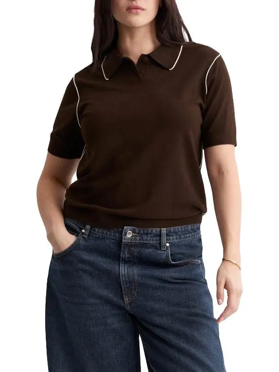Mango Contrast-tipped Polo Sweater - Chocolate