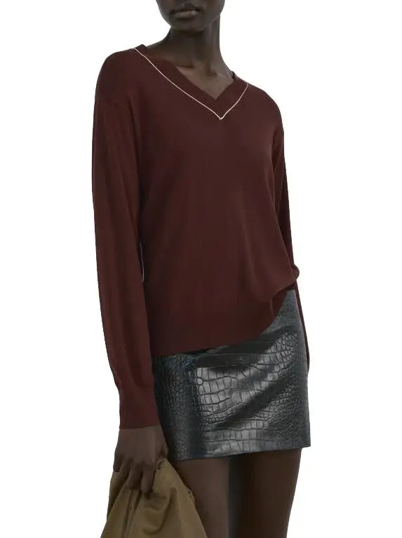Mango V-neck Jersey Sweater - Chocolate