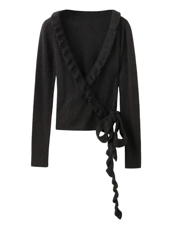 Mango Heidi Ruffle Wrap Cardigan - Charcoal