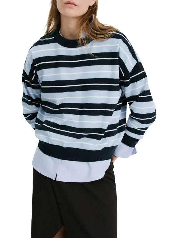 Mango Striped Relaxed Fit Crewneck Sweater - Dark Navy