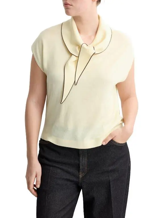 Mango Bert Tie Neck Top - Pastel Yellow