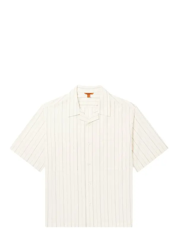 Barena Venezia Cuban-collar Garment-dyed Striped Cotton-poplin Shirt - White